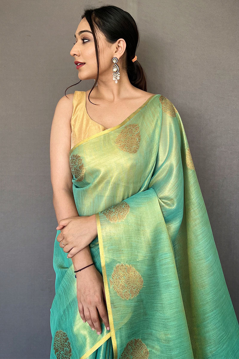 Light Turquoise Zari Woven Tissue silk Saree – Armima