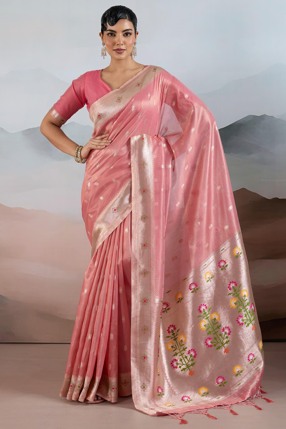 Rose Pink Paithani Tissue Silk Saree – Armima