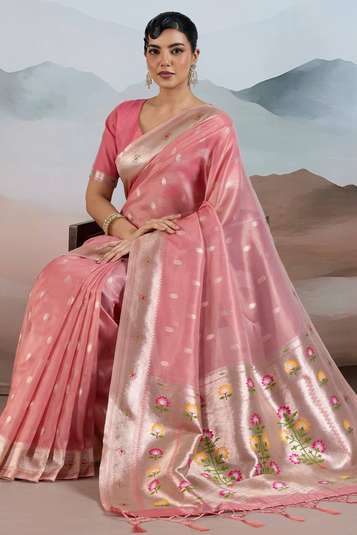 Rose Pink Paithani Tissue Silk Saree – Armima