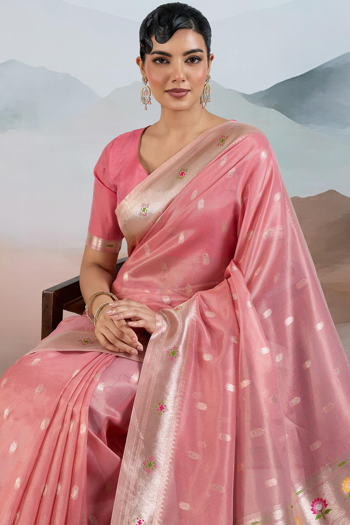 Rose Pink Paithani Tissue Silk Saree – Armima