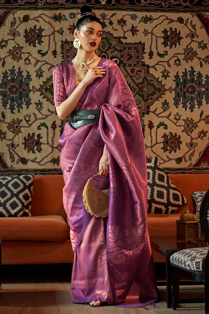 Tamarind Purple Copper Zari Woven Kanjivaram Silk Saree – Armima